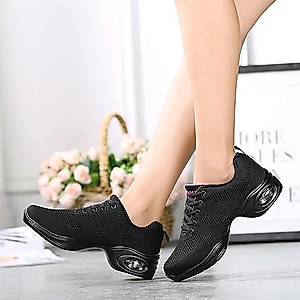 Dance Sneakers for Women, Women's Jazz Shoes Lace-up Split Sole Dance Sneakers Breathable Air Cushion Zumba Dancing Shoes Hip Hop Athletic Walking Shoes Black 39