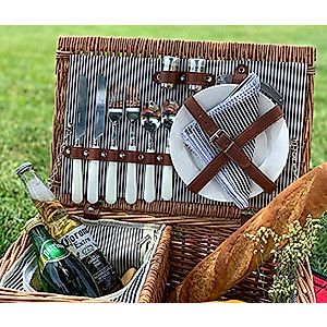 Picnic Basket for 2, Willow Hamper Set with Insulated Compartment, Handmade Large Wicker Picnic Basket Set with Utensils Cutlery - Perfect for Picnic, Camping, or Any Other Outdoor