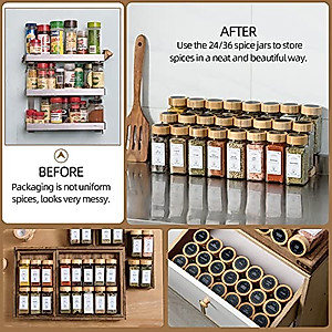 24 Pcs Spice Jars with Labels - 4 oz Glass Spice Jars with Bamboo Lids, Minimalist Farmhouse Spice Labels Stickers, Collapsible Funnel, Seasoning Storage Bottles for Spice Rack, Cabinet, Drawer