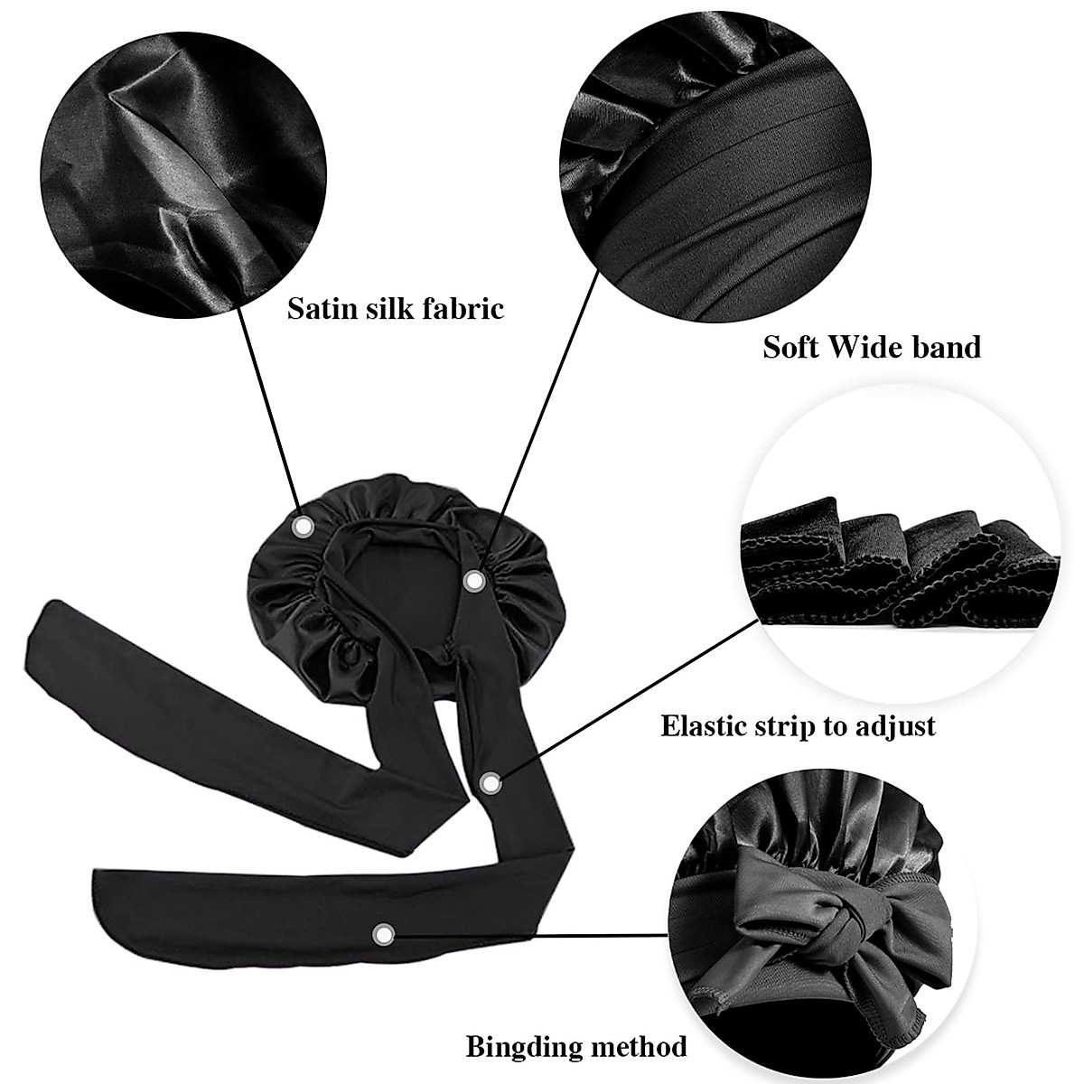 Women Satin Bonnet, Large Satin Bonnets for Braids Jumbo Size Silk Bonnet For Sleeping, Black Women Hair Bonnet with Stretchy Tie Band Sleep Bonnet Cap for Long Curly Hair Braid (Black & Leopard)