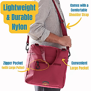 Rollatote Go-Getter Lightweight Nylon, Easy Hook On & Off Messenger Bag for Walkers, Rollators, Wheelchairs, Scooters, Bottle Holder, Soft-Lined Glasses Pocket, Padded Interior (Cranberry)