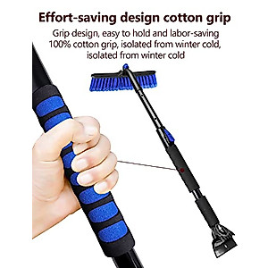 auccutro 44'' Snow Brush Ice Scraper for Car Windshield, Extendable Snow Removal Tool Car Brush with Comfortable Foam Grip and Sturdy Aluminum Handle for Car, Truck, SUV