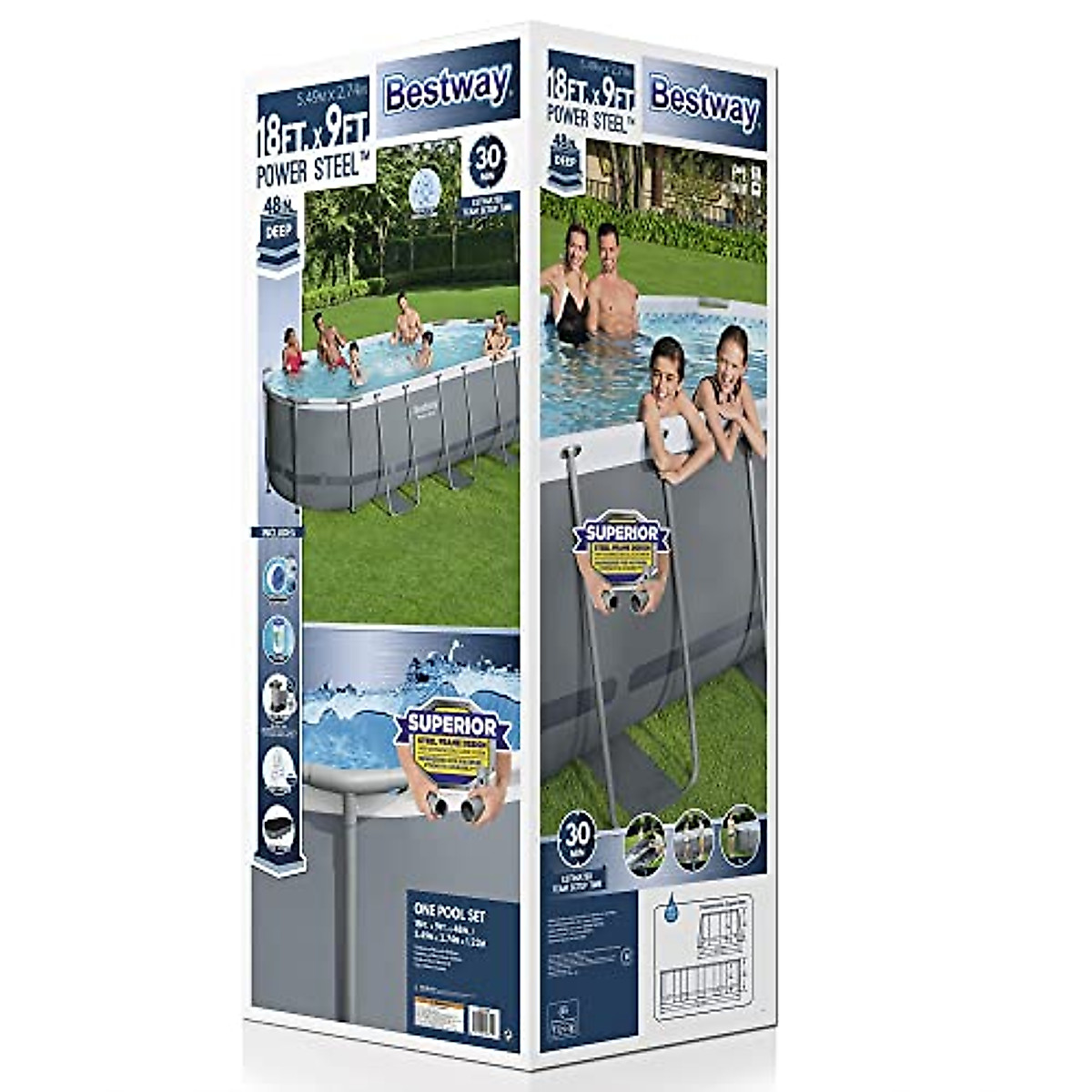 Bestway Power Steel 18' x 9' x 48" Oval Metal Frame Above Ground Outdoor Swimming Pool Set with 1500 GPH Filter Pump, Ladder, and Pool Cover