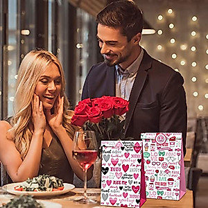 24 PCS Valentines Day Paper Gift Bags, 8 Assorted Styles Valentine Treat Bags + 36PCS Valentine Stickers for Kids Adult,for Wrapped Gifts Party Supplies,Valentines Gifts Packing
