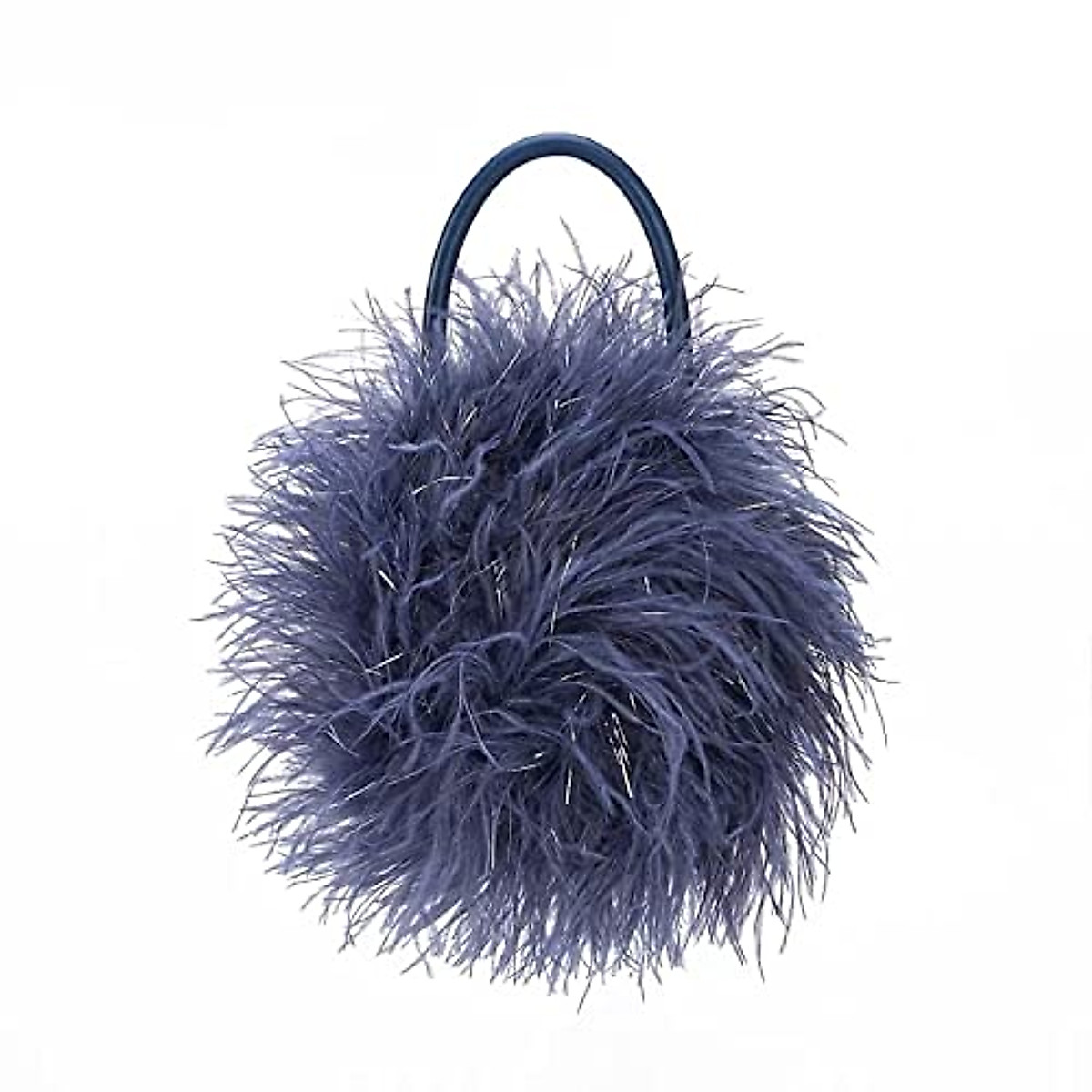 Skying Women's Real Ostrich Feather Evening Purse Handbag Clutch, Party Gift Wool Bag Wallet Tote For Winter (Bluish Gray)
