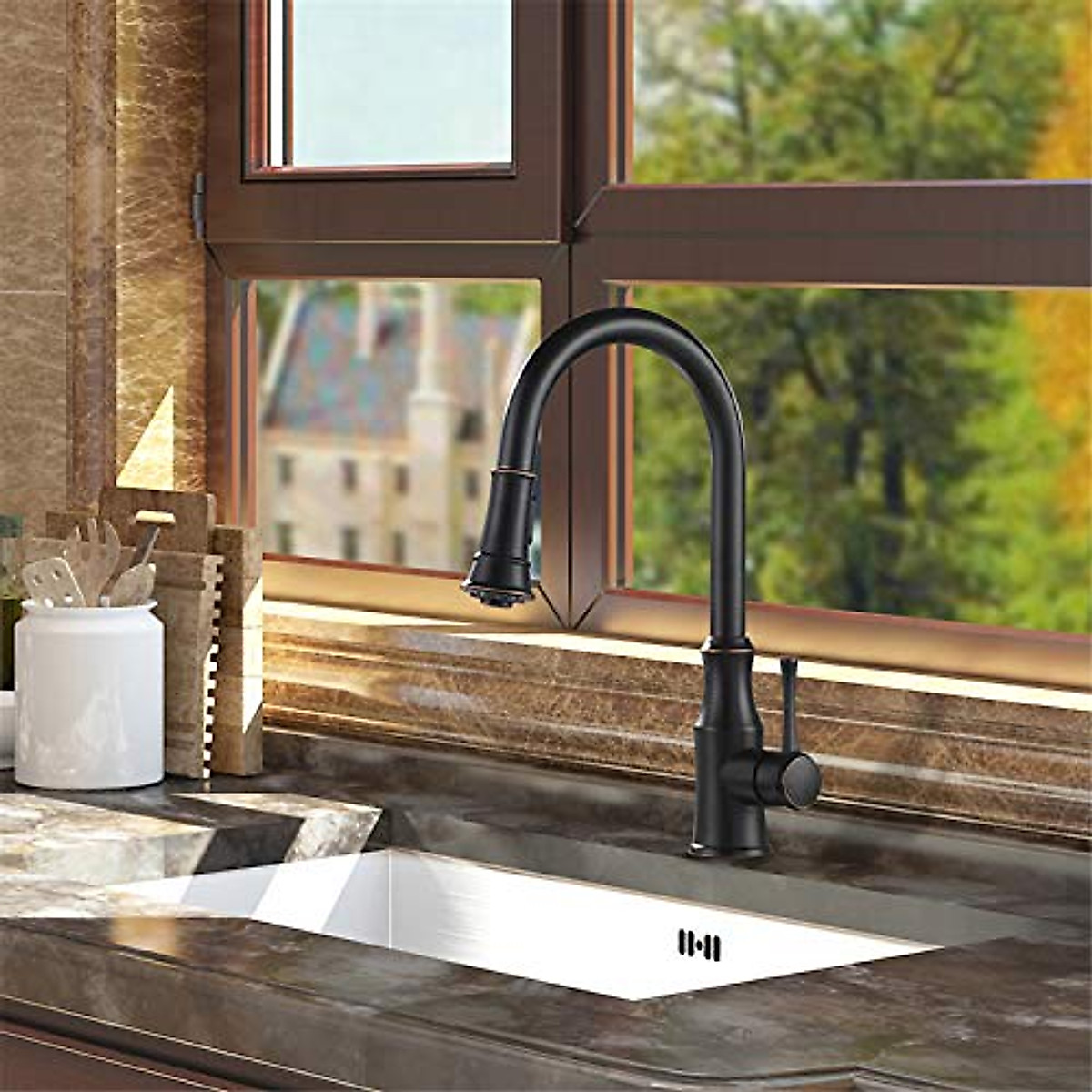 AguaStella AS94ORB Oil Rubbed Bronze Kitchen Sink Faucet with Pull Down Sprayer Single Handle High Arc