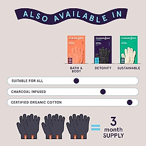 Cleanlogic Detoxify Charcoal Infused Exfoliating Glove, Stretchy Bath & Shower Gloves, Reusable Exfoliator Tool for Smooth & Softer Skin, 3 Pairs, 6 Count Value Pack