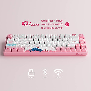 Akko 3068B Plus World Tour Tokyo R2 65% Percent 68-Key RGB Hot-swappable Mechanical Gaming Pink Keyboard, 2.4G Wireless/Bluetooth/Wired with PBT Dye-Sub Keycaps for Mac & Win Switch Jelly Pink