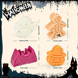 4Pack Halloween Scented Candles Set, Handmade Aroma Soy Wax Pumpkin Ghost Skeleton Bat Shape Decorative Candles, Fall Festival Decorations, Ideal for Halloween Decor, Party Favors, Halloween Gifts