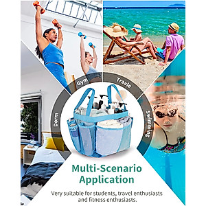 galasily Blue Shower Caddy Portable for College Dorm Room Essentials, Dorm Mesh Shower Bag Organizer with 9-Pocket for Girls, Beach, Swimming, Gym, RV Travel essentials……