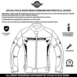 ALPHA CYCLE GEAR BREATHABLE BIKERS RIDING PROTECTION MOTORCYCLE JACKET MESH CE ARMORED (BLACK WIND, LARGE)