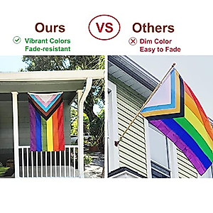 Homissor Progress Pride Rainbow Flag 3x5 ft- LGBT Community Gay Pride Lesbian Transgender Bisexual Flags Banner Fade Resistant for Indoor Outdoor