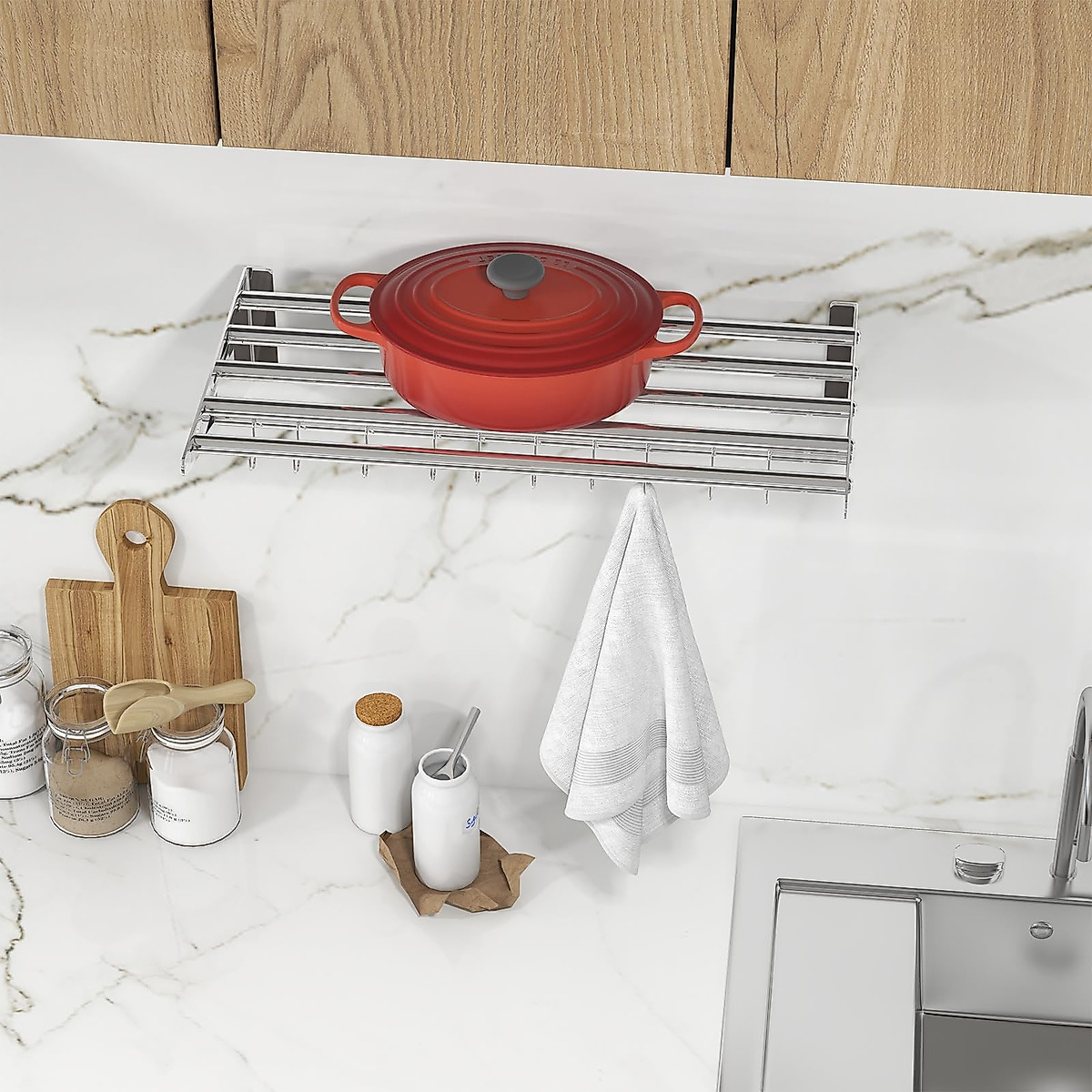 Urparcel Stainless Steel Wall Rack with Ten Hooks 12 x 36 Inch,210 lbs Load,NSF Certified,Kitchen Rack Steel Wall Mount Shelves for Kitchens,Commercial Restaurants,Laundries,Bars