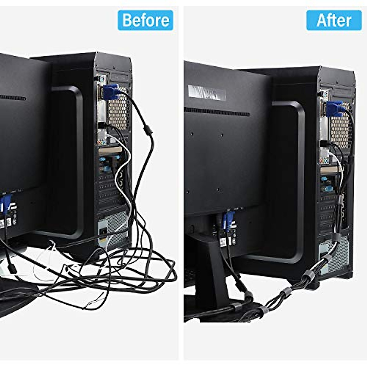 3 Rolls Fastening Tape Cable Ties Reusable Fastening Nylon Tape 1 Inch 1/2 Inch 3/4 Inch Double Side Hook Roll Hook and Loop Straps Wires Cords Management Wire Organizer Straps (30 Yard, Black)