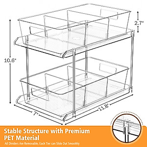 FabSpace Pull-out Home Organizers, 2 Tier Clear Bathroom Organizer with Dividers, Multipurpose Vanity Counter Tray, Kitchen, Closet Organizers and Storage Container Bins for Cabinet, Pantry