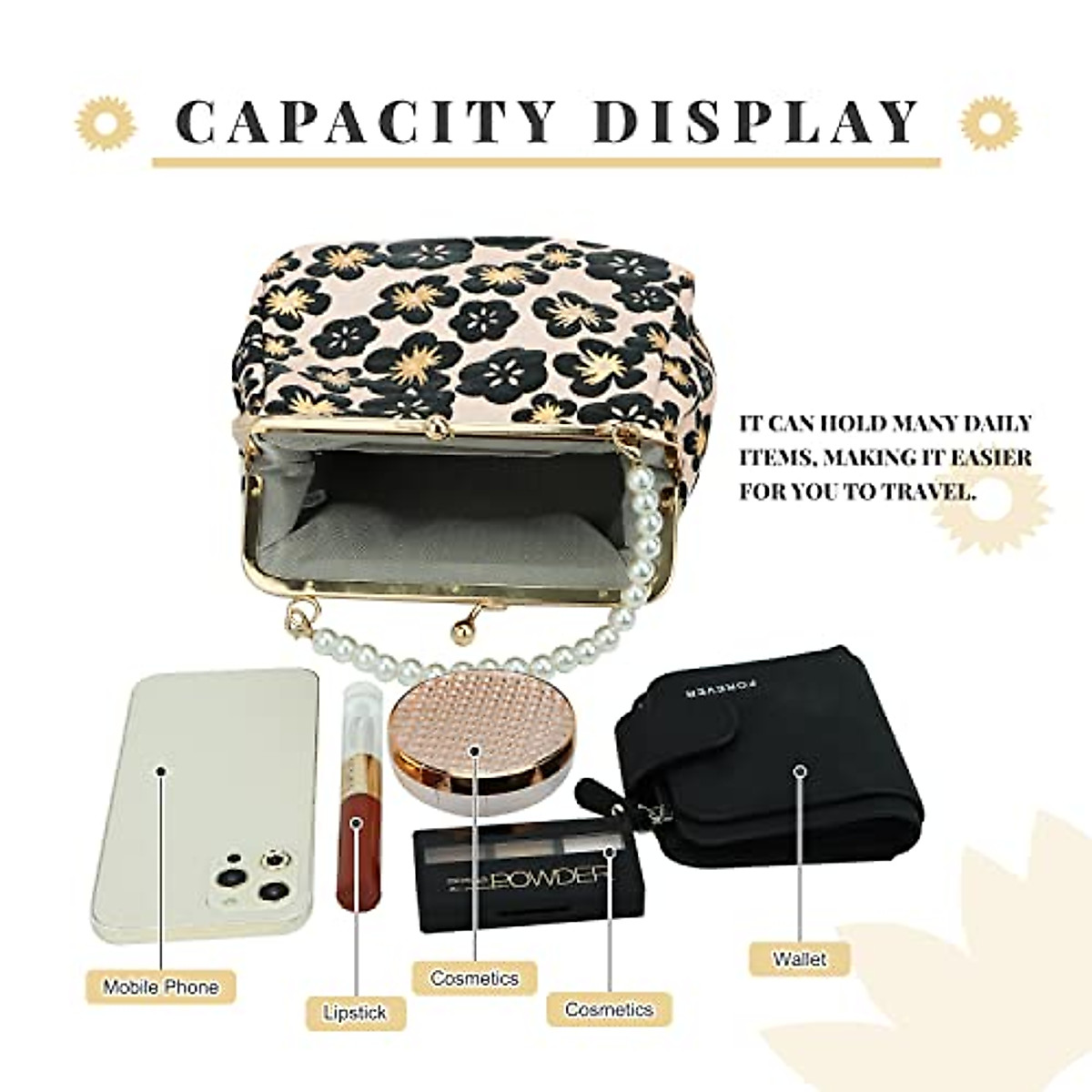 Oweisong Kiss Lock Shoulder Bag for Women Vintage Floral Top Handle Handbag Shell Satchel Purse Crossbody Tote