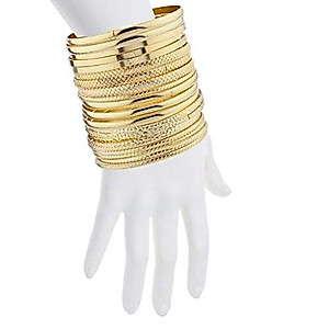 LUX ACCESSORIES Gold Tone Multi Textured and Smooth Aztec Bangle Set