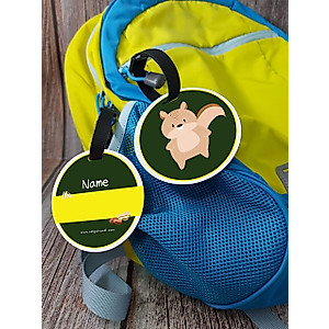 SetGo Cute Animal Name Tag for Kids, Plastic Backpack Tag, Set of 2, Customized Tag – Great for Boys and Girls at School Daycare Kindergarten (Squirrel)
