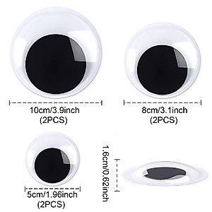 6 Pieces Googly Google Eyes Self Adhesive Googlie Craft Wiggle Eyes (2 Inches 3 Inches 4 Inches)