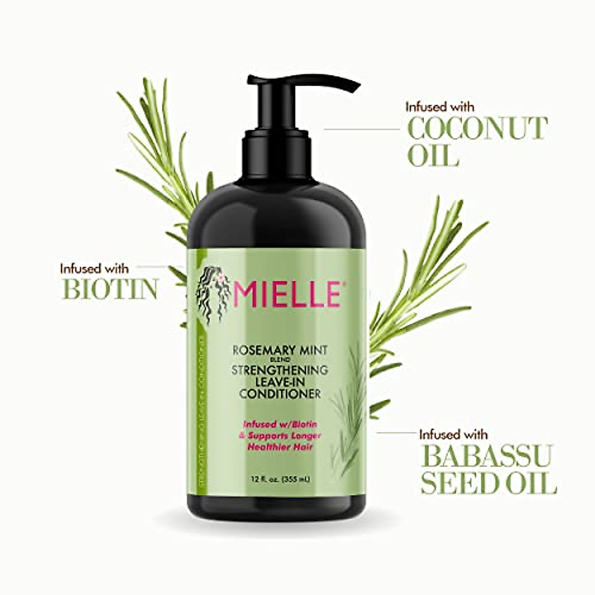 Mielle Organics Rosemary Mint Strengthening Leave-In Conditioner, Supports Hair Strength, Smooth Conditioner for Dry and Crinkled Hair, Weightless Hair Treatment