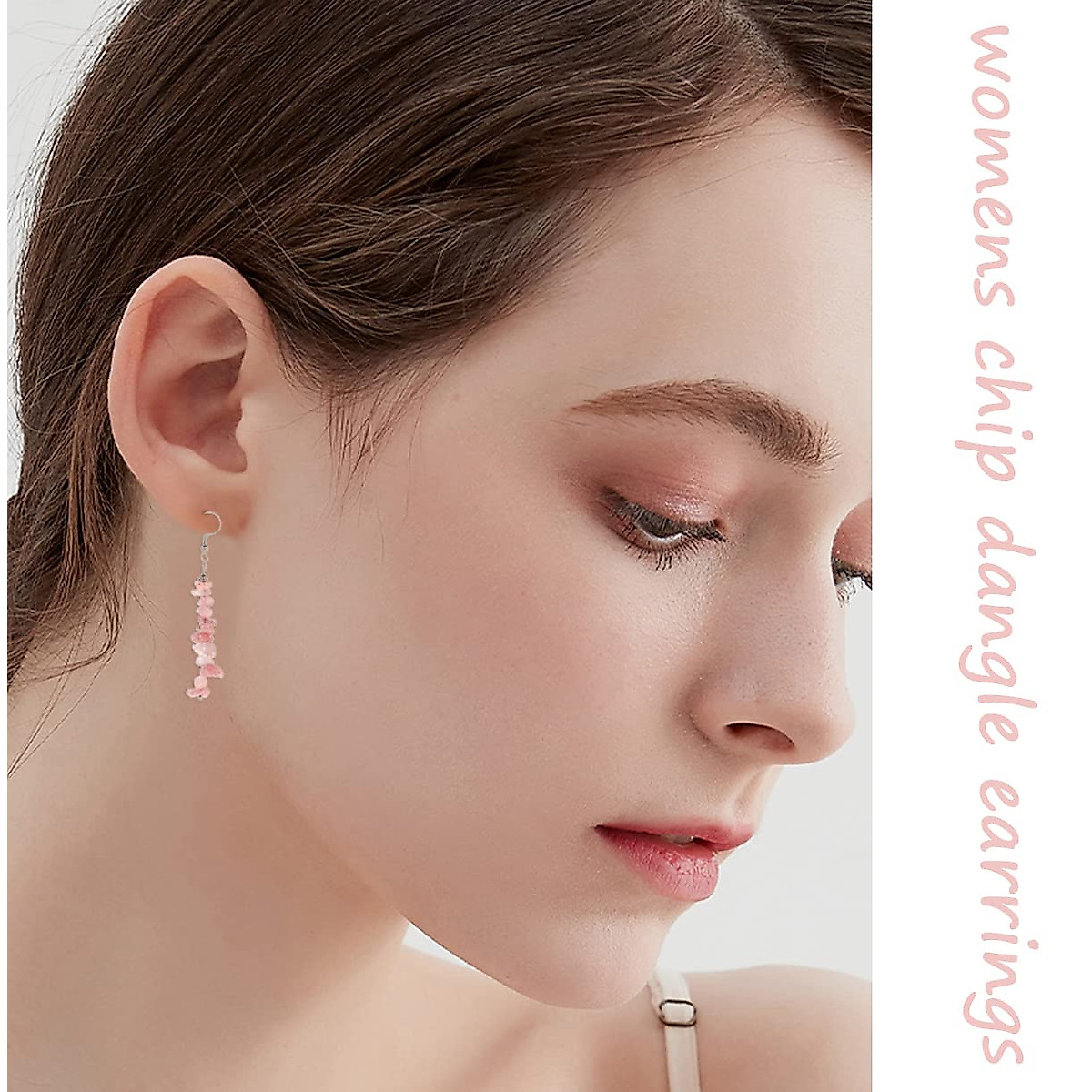 SAMOCO 10 Pairs Natural Stone Beaded Dangle Earrings for Women Colorful Crystal Drop Hook Earrings Chakra Gemstone Chip Earrings Set Meditation Yoga Jewelry