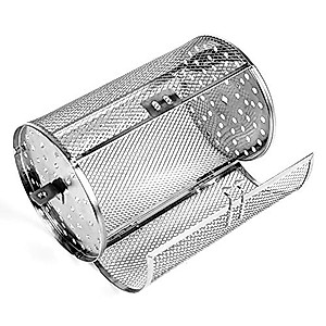 GEZICHTA BBQ Grill Roaster,Stainless Steel Grilled Cage,BBQ Rolling Grill Basket for Vegetables,Rotisserie Grill Peanut Beans French Fries Basket,Silver Grilling Accessories(2211.7 cm)