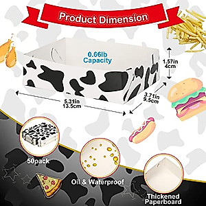 50 Pack Cow Print Party Supplies Cow Party Favors Cow Print Party Decorations Cow Paper Food Trays Cow Theme Birthday Party Favors Nacho Trays Paper Tray Hot Dog Trays for Baby Shower, Cow Style