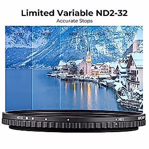 K&F Concept 82mm Variable ND Filter ND2-ND32 Camera Lens Filter (1-5 Stops) No X Cross HD Neutral Density Filter with 28 Multi-Layer Coatings Waterproof (Nano-X Series)