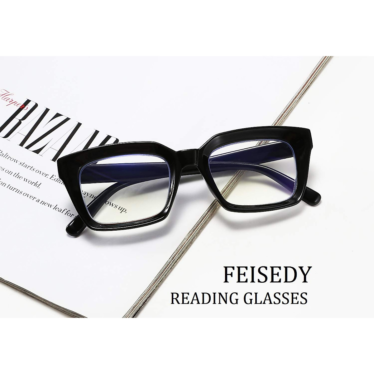 FEISEDY Retro Square Blue Light Blocking Reading Glasses Anti Glare Digital Eyestrain Reader B2479 Black 150