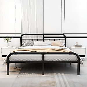 alazyhome California King Bed Frame Heavy Duty Metal Platform with Headboard and Footboard Sturdy Steel Support No Box Spring Needed Easy Assembly Black