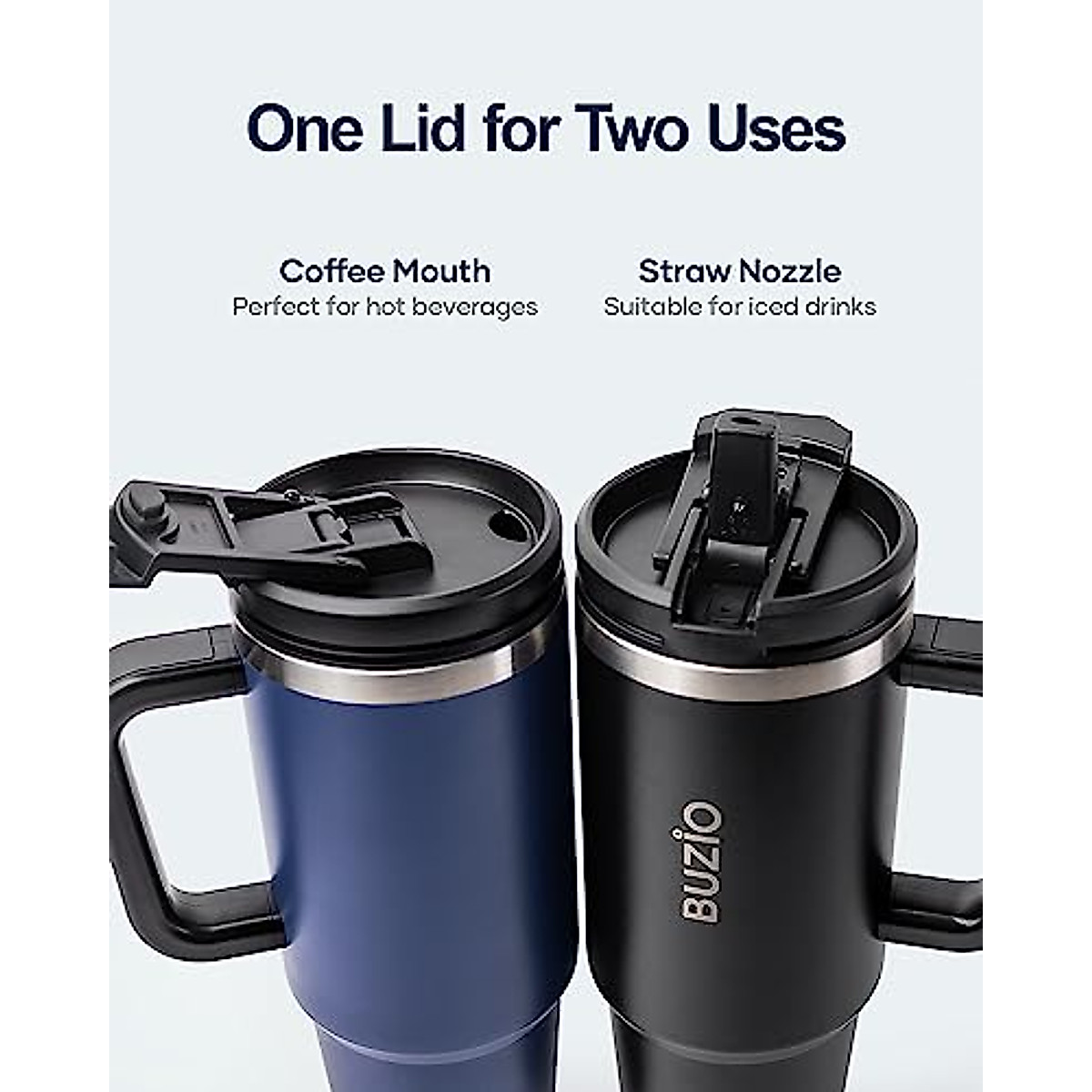 BUZIO 40oz Tumbler with Handle and Straw Lid, Stainless Steel Water Bottle Fits in Cup Holder, Insulated Tumbler Reusable Coffee Mug Travel Flask,Leak-Proof, Keep Cold for 24 Hrs/Hot for 12 Hrs, Black