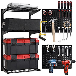 Homde Garage Storage Wall Organizer Garage Shelving, Heavy Duty Garage Tool Organizer Wall Mount Adjustable Garage Storage Organization System Utility Tool Rack with Pegboard Wall Organizer