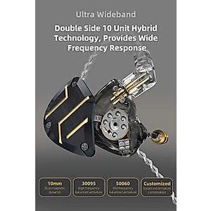 CCA C10 Pro in-Ear Monitor,HiFi 1DD 4BA Hybrid Five Drivers in-Ear Earphone,Aluminum Alloy Shell+Resin Cavity Wired Earbuds with 0.75mm CPin Gold Plated Detachable Cable (No Mic, C10pro Black)