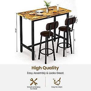 DKLGG 3-Piece Dining Room Wooden Kitchen Table and Pu Cushion Chair Sets for Small Space Living Room/Kitchen