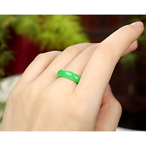 DNTENG Natural Green Jade Band Rings for Women, Good Luck Simple Gemstone Ring Jewelry Gift Custom Engagement Ring, Size 7