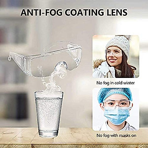 Anti Fog Safety Glasses, Safety Goggles Over Eyeglasses Pack of 3, Anti Dust Impact Scratch Resistant Splash Proof Chemical Wrap Around Eye Protection for Lab Nurses Workers Architect Men and Women