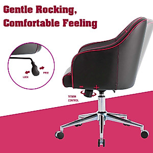 Giantex PU Leather Gaming Chair, Adjustable Height Mid-Back Armchair w/Massage Lumbar Pillow, Rolling Swivel Desk Chairs for Office Home Game Room (Red & Black)