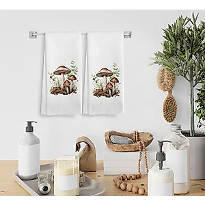 NOQL Mashroom Towel, Mushroom Kitchen Decor Kitchen Towels and Dishcloths Set of 2, Mushroom Hand Towel, Cute Mushroom Decor, Mushroom Home Decor, Mushroom Gifts for Women, 16×24 Inches
