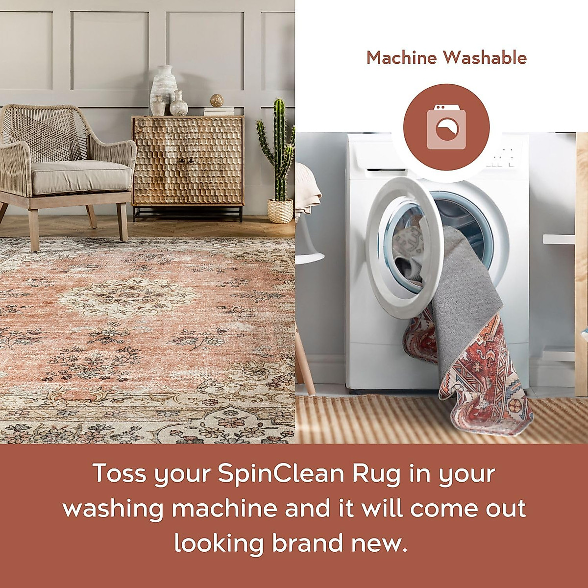 nuLOOM 2' x 12' SpinClean Machine Washable Stain-Resistant Area Rug with Non Slip Backing, Low Profile for Living Room, Bedroom, and Dining Room, Ren Peach