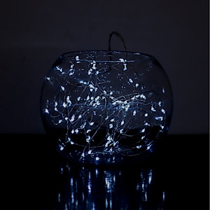 Solar Powered String Lights, 100 LED Copper Wire Lights, Waterproof Starry String Lights, Indoor/Outdoor Solar Decoration Lights For Gardens, Patios, Homes, Parties: 20 ft, Platinum