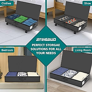 JIYINGDUO Upgraded Under Bed Storage with Wheels 2-in-1 Underbed Storage Bins Containers Label Shoe Storage Organizer Drawer Bag Solid Fabric for Bedroom Clothes Shoe Blanket (double black)