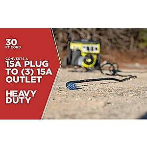 Southwire 65038901 14/3 25-Ft. Generator Power Cord; Black