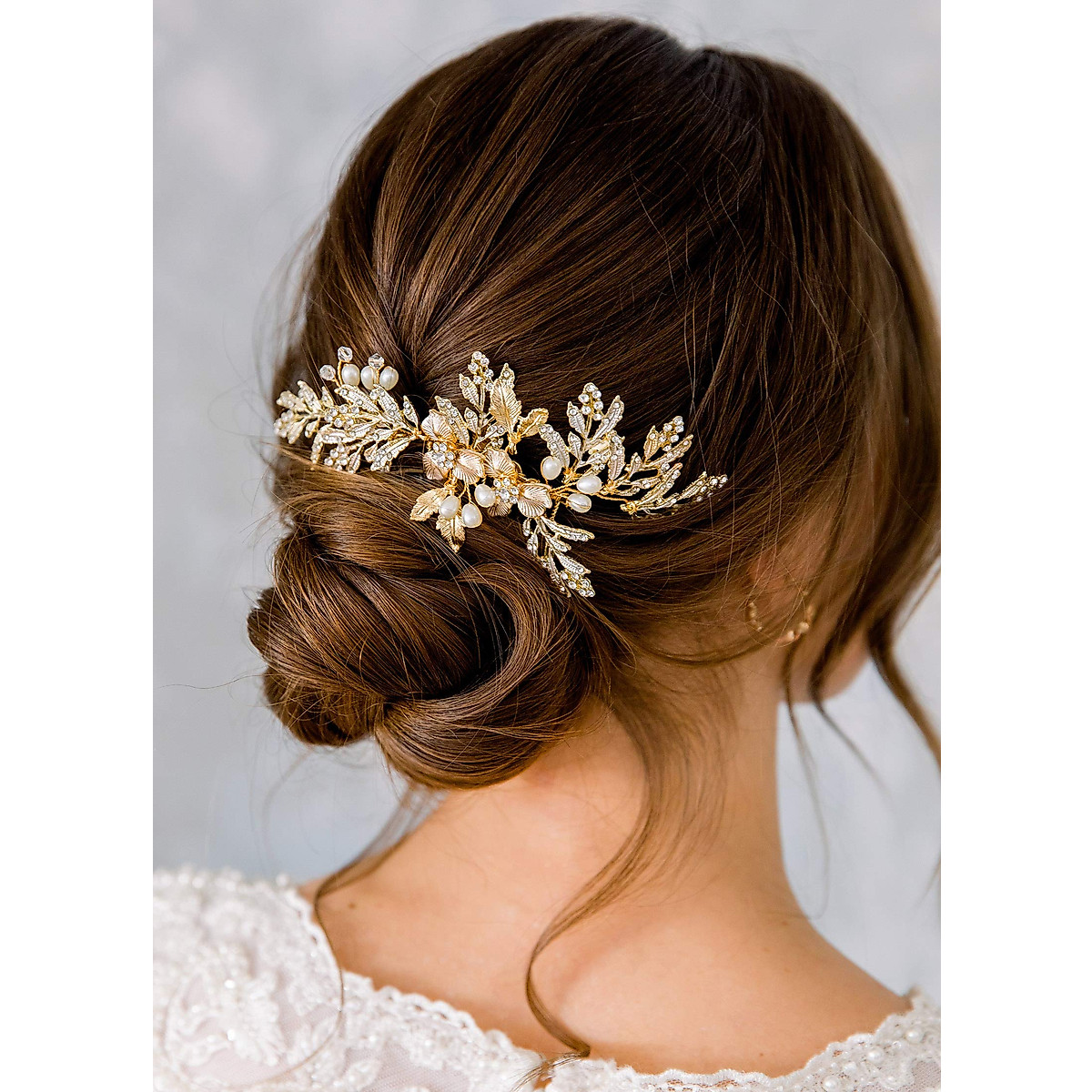 SWEETV Handmade Wedding Hair Comb Clip Rhinestone Bridal Hair Comb Piece, Gold Hair Accessories for Brides Wedding