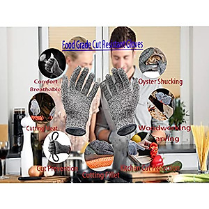 ohsuni Oyster Shucking Knife Oyster Knife, Set of 2 Oyster Shucker with Premium Wood-handle and 1 Pairs Level 5 Cut Resistant Gloves, (2Knifes+1Glove)