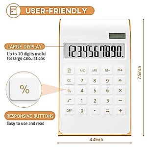 Calculators, Desktop Calculator with Large LCD Display, 10 Digits Solar Power Basic Office Calculator, Gold Office Desk Supplies and Accessories