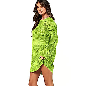 ANRABESS Women Swimsuit Crochet Swim Cover Up Summer Bathing Suit Swimwear Knit Pullover Beach Dress 958yingguanglv-L