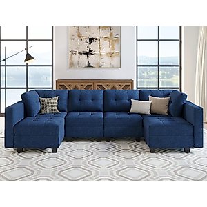 Belffin Modular U Shaped Sectional Sofa Couch with Reversible Chaises 6-seat Sectional Couch with Storage Seat Modular Sectional Set with Ottomans Blue