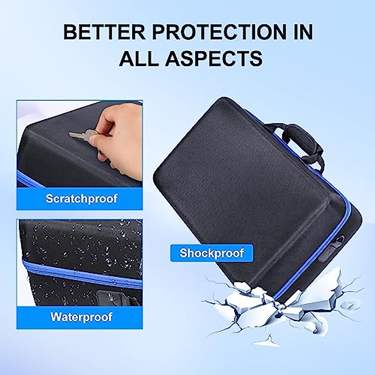 ZORETCO Carrying Case Compatible with PS5,Hard-Shell Travel Bag Holds PlayStation 5 Console,Wireless DualSense Controllers,Base,Games and Accessories (Black Blue)