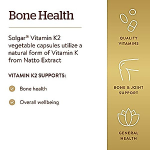 Solgar Natural Vitamin K2 (MK-7) 100 mcg, 50 Vegetable Capsules - Pack of 2 - Supports Bone Health - Natural Whole Food Source from Natto Extract - Non-GMO, Gluten Free - 100 Total Servings