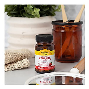 Country Life Certified Vegan K2 500 mcg - 60 Chewables - Strawberry Flavor - Dual Spectrum MK-4 and MK-7 Complex